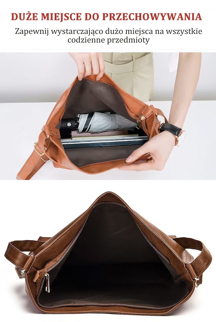 Torebka listonoszka z dwoma paskami z miękkiej skóry o dużej pojemności